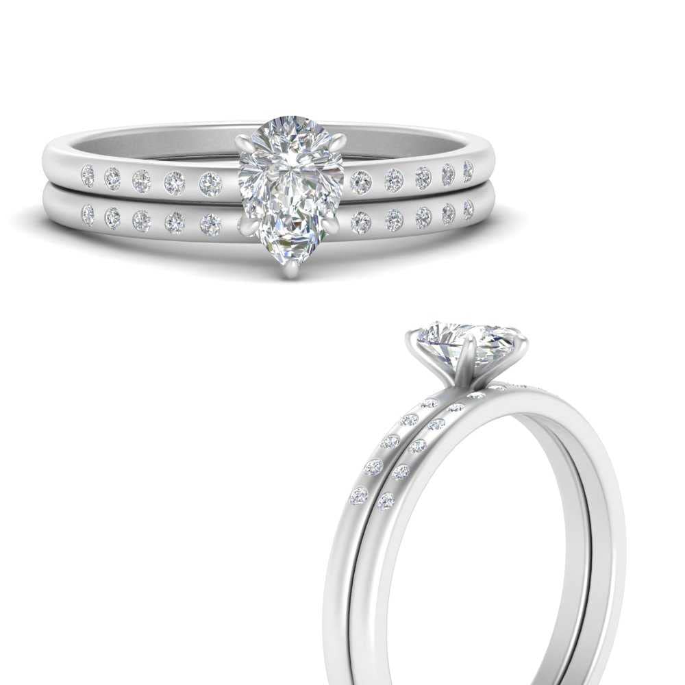 55Carat Scattered Bezel Wedding Ring Sets Sterling Silver Created Cubic Zircon Pear Shape White Color Wedding Ring Sets Bezel Setting in Size 10 Minimal Surprise Gifts for Ladies