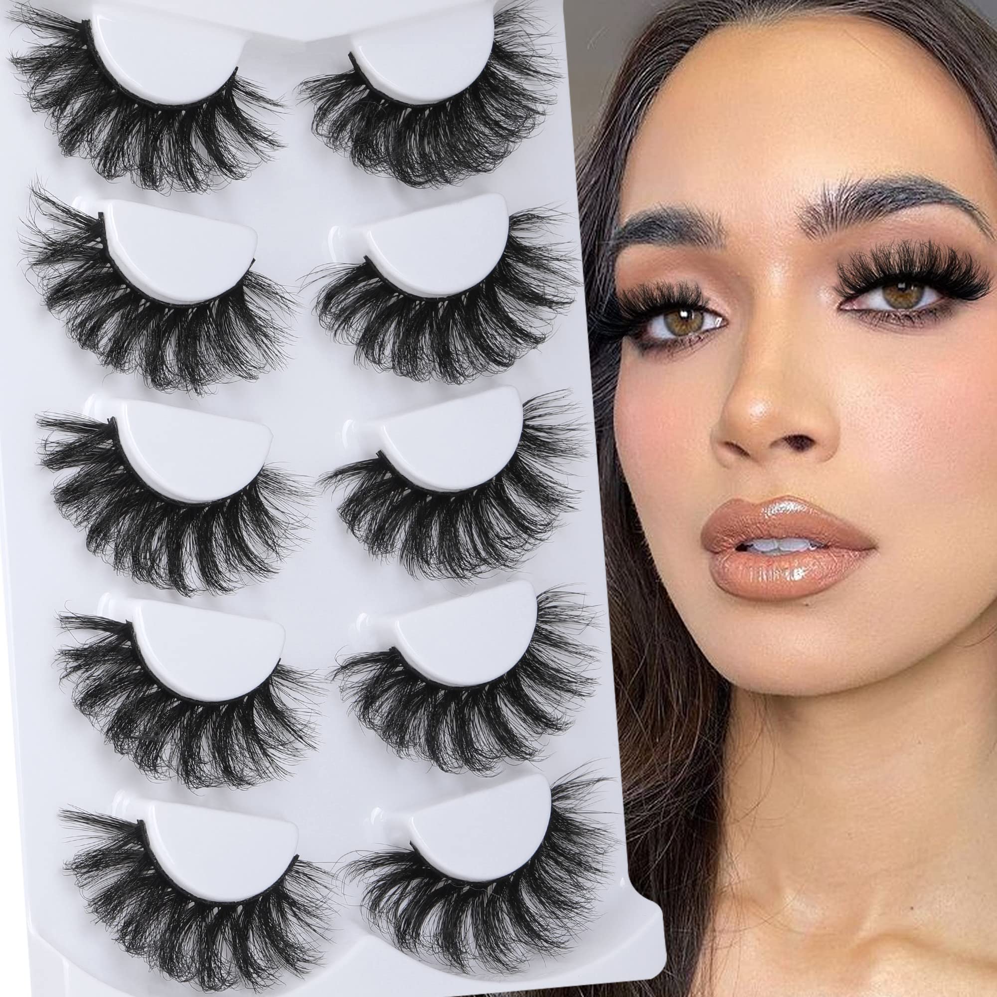 ALPHONSE False Lashes D Curl Fluffy False Eyelashes 20MM Wispy Faux Mink Lashes Long Dramatic Eyelashes Like Lash Extension Pack 5 Pairs