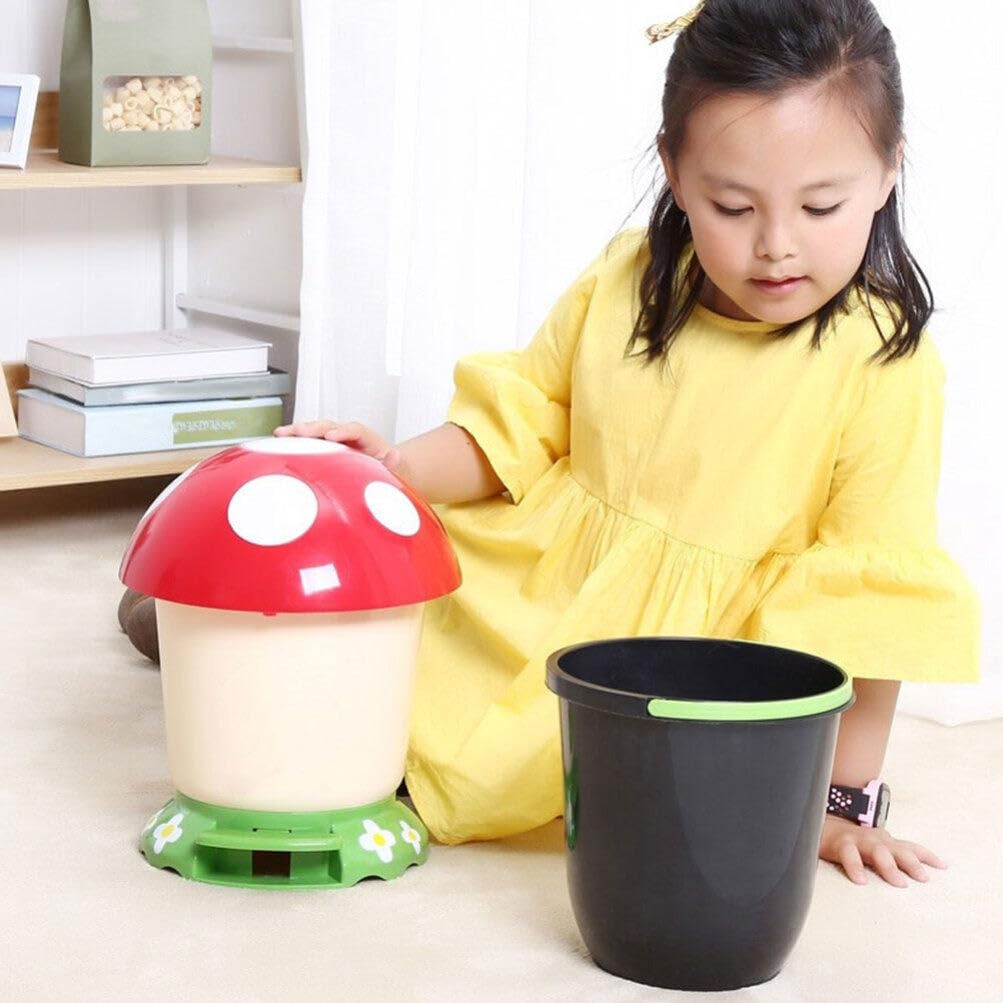 Garneck Step On Plastic Trash Can, Mushroom Waste Basket Decorative Cute Garbage Container Kitchen Rubbish Bin Easy Clean Wastebasket for Home Kitchen Bedroom Office