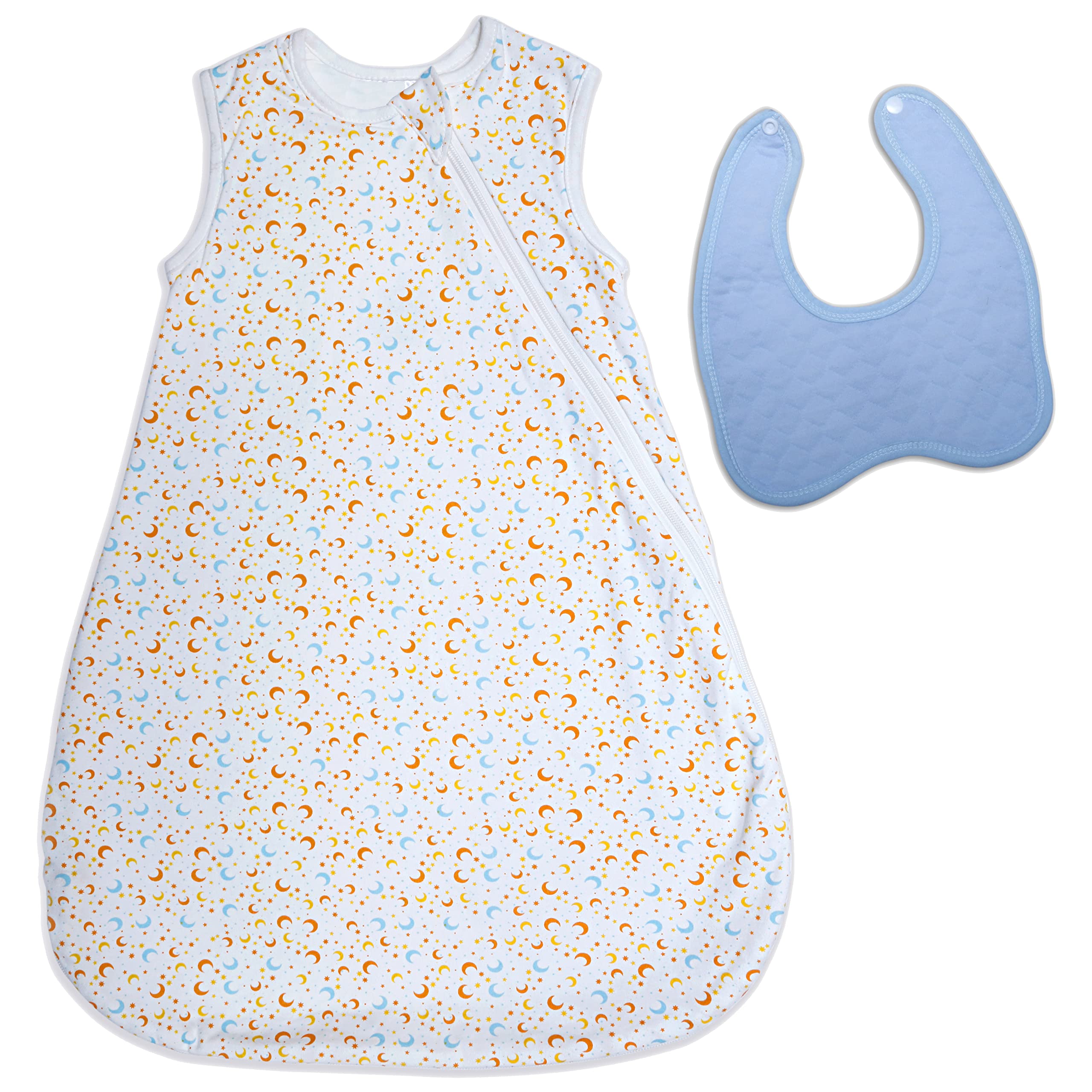 Baby Sleep Sack and Baby Bibs with 100% Cotton Material Toddler Sleeping Sack, Cute and Comfortable Baby Swaddle Sack has Adjustable Length for Infants and Toddlers (White, 6-15 Months)