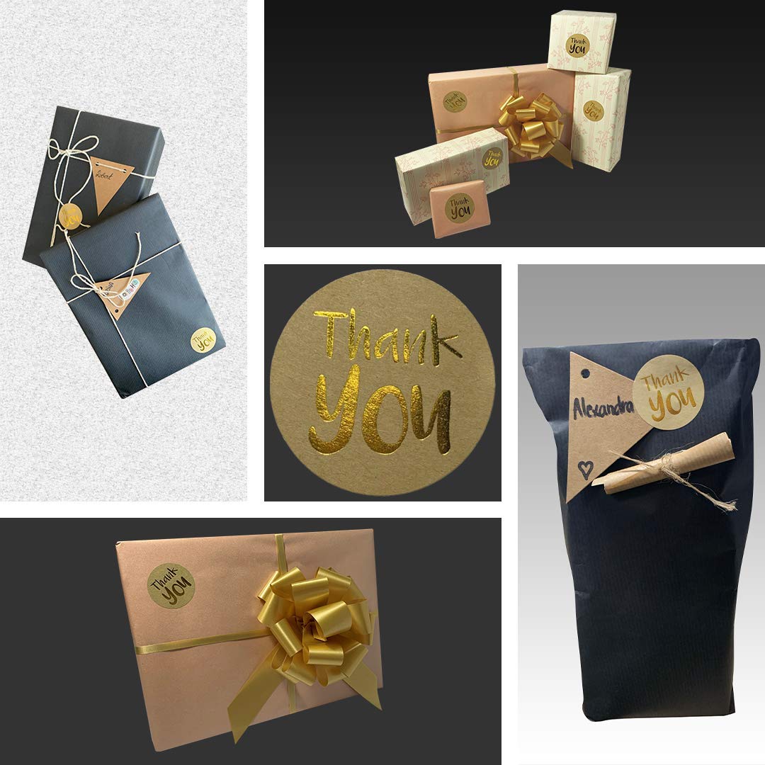 Ada’s Pen & Paper - 1.5” Round Thank You Stickers Roll - 500 Count | Custom Design Gold Foil Letters | Kraft Paper | Small Business | Decorative | Craft Labels | Cute | Wedding | Envelope Stamp