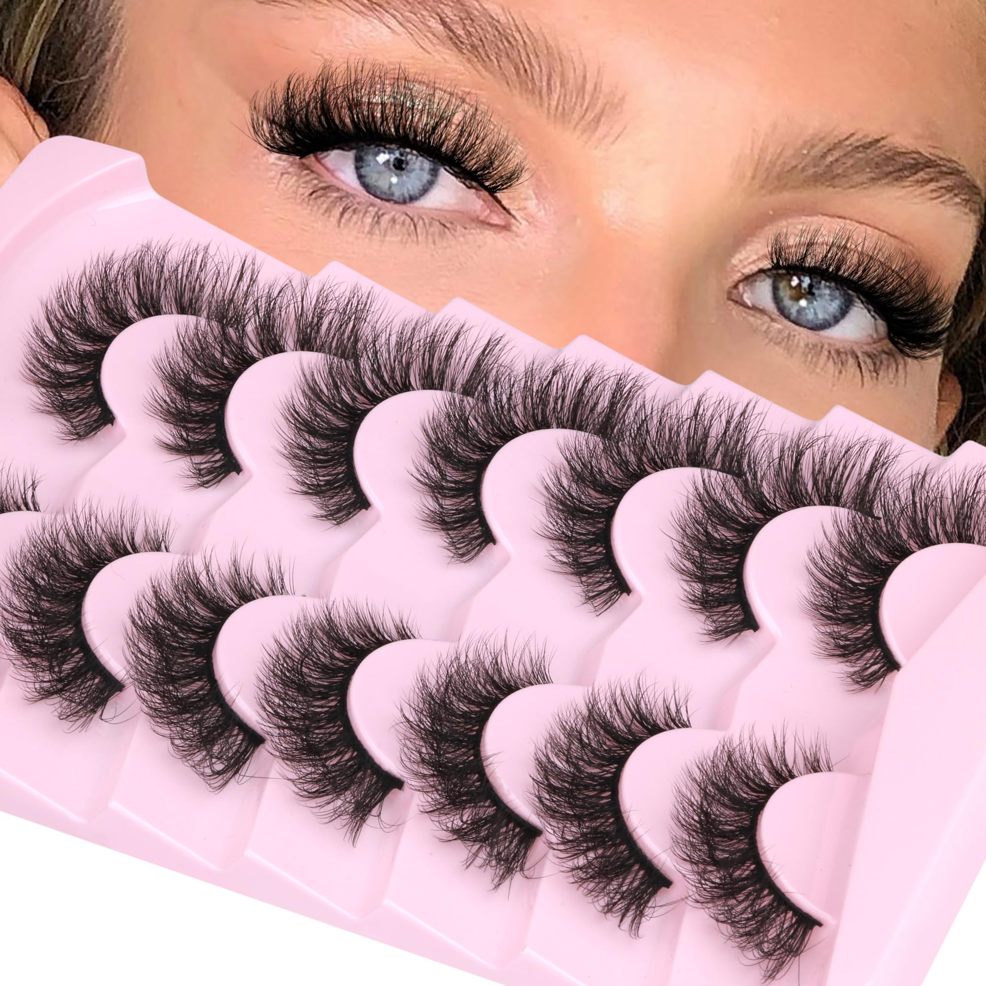 ALPHONSE Lashes Fluffy 3D Faux Mink Eyelashes 15MM Cat Eye Lashes Natural Look Wispy Strip False Lashes Pack