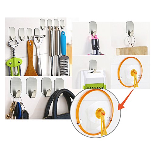 MXtechnic Self Adhesive Hook Stick on Wall 304 Stainless Steel Polished Hanging Clothes Coat Hat Hooks and Strong Heavy Duty Metal Super Power Hooks Storage Organizer (10 Pack) (Hooks-10)