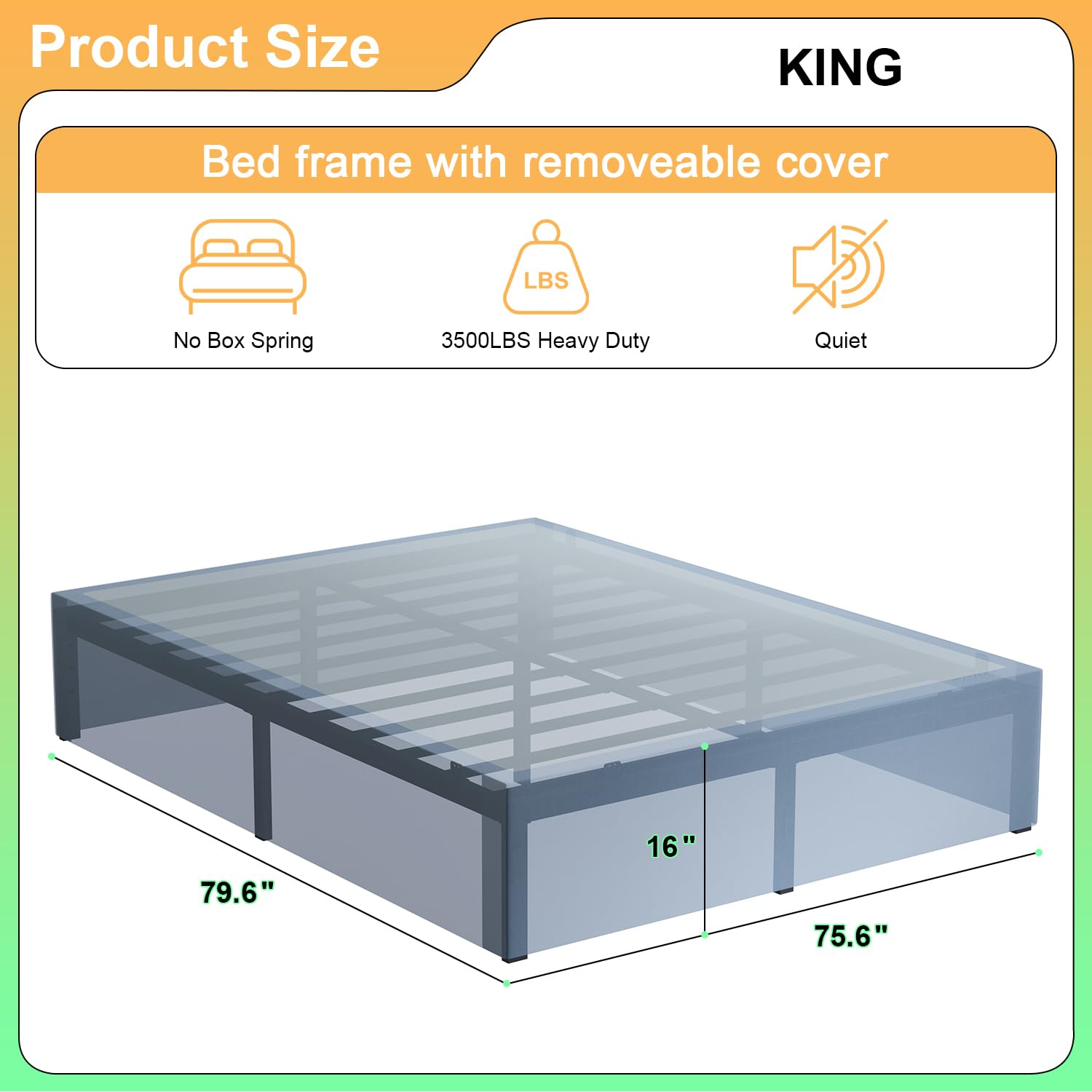ALDRICH King Size Platform Bed Frame with Fabric Cover 14 Inch,Metal Platform Bed Frame with Steel Slat Support,No Box Spring Needed,Noise Free,Easy Assembly,Dark Grey