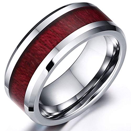 AJZYX His Hers Couples Matching Rings Women's 2pc White Gold Plated Heart Shape Simulated Ruby CZ Engagement Ring Bridal Sets & Men's Stainless Steel Wedding Band Women Size 7