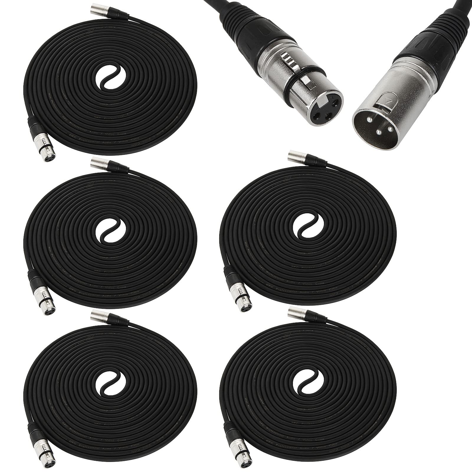 CYEAH XLR Microphone Cables 20 Ft - 5 Pack, Premium XLR Male to Female XLR Cable 3 Pin, XLR Cable Mic Cable Patch Cords for Microphone, Audio, Speaker, Black