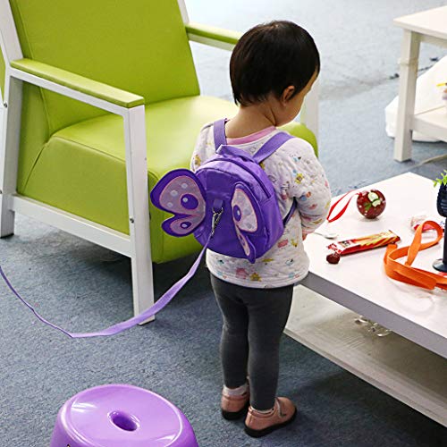 Hipiwe Baby Anti-Lost Backpack Butterfly Walking Safety Belt Harness Toddler Reins Strap with Leash (Purple)