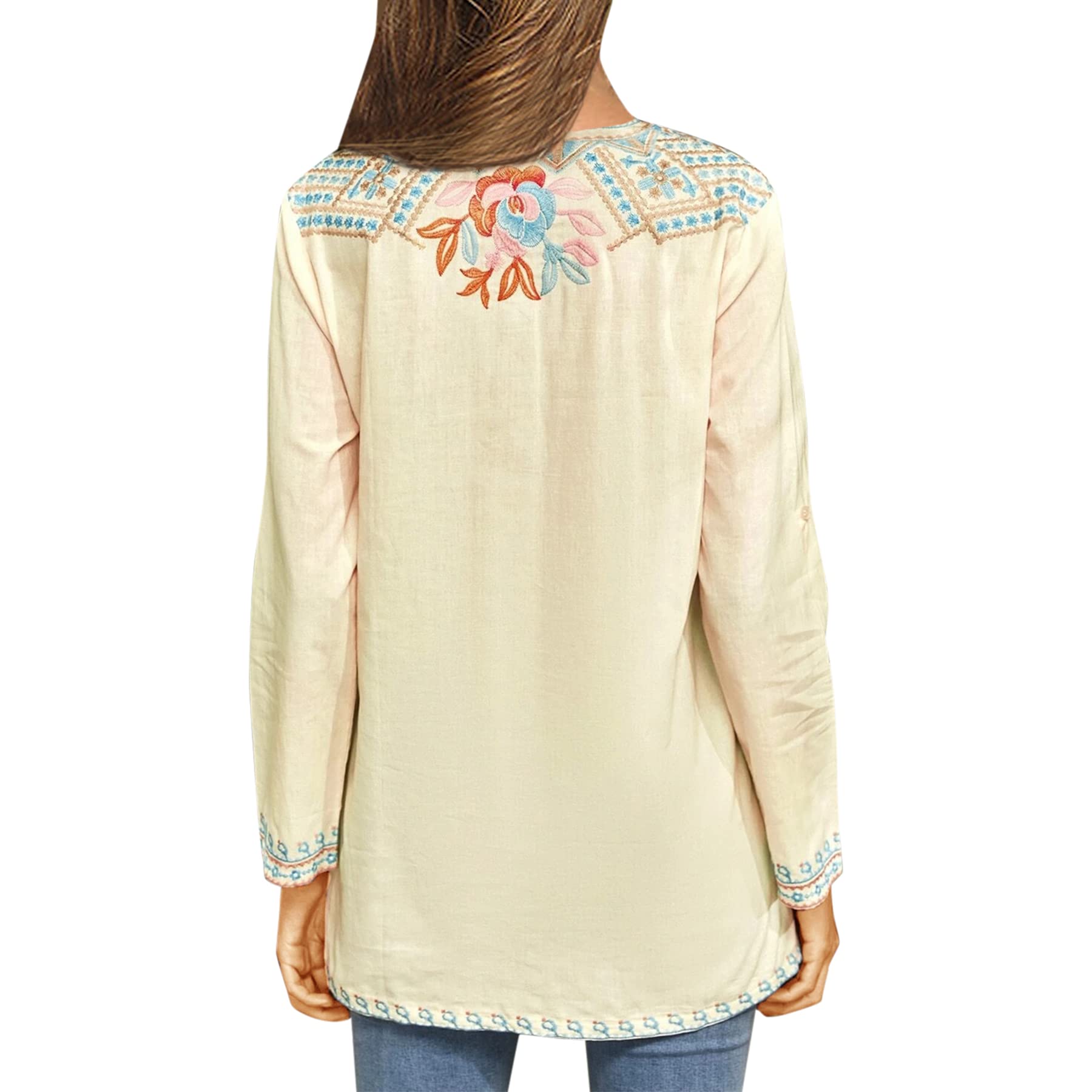 AK Women's Embroidered Tops Mexican Shirt V Neck Summer Casual Tops Peasant Tunic Loose Blouse (Small, 127-Yellow)