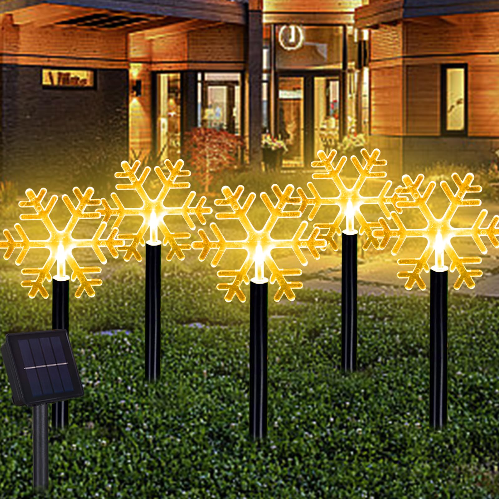 cyindzchwy Christmas Pathway Lights - Solar Powered Snowflake Lights with Stake Outdoor Waterproof, 5 Pack Outdoor Decorative Lights for Garden Yard Street Pathway Park Christmas Wedding (Snowflake)