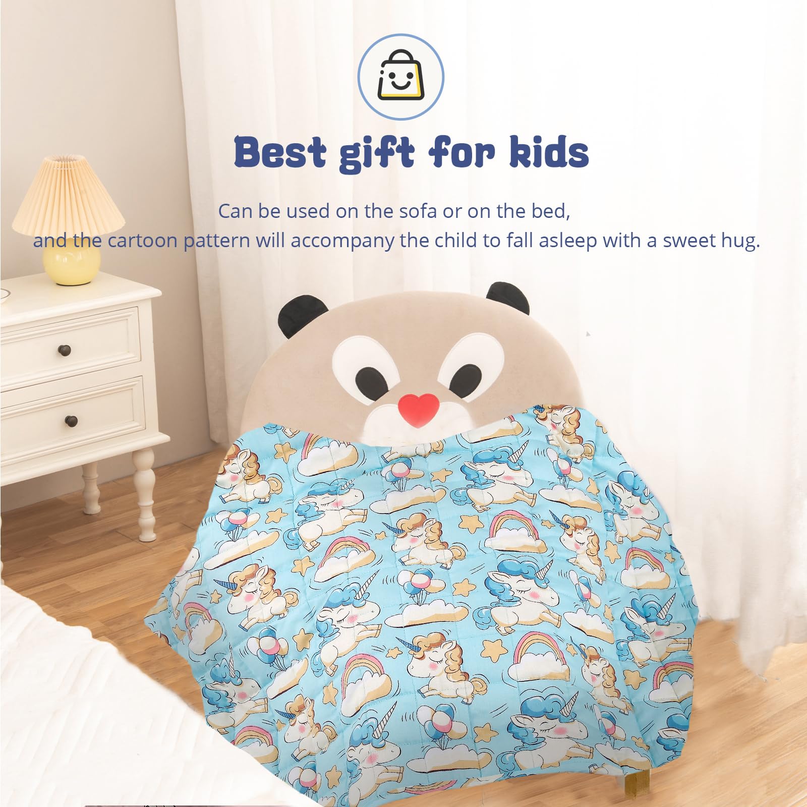 Aimon Kids Weighted Blanket 3lb Light Blue Unicorn, Weighted Throw Blanket, Weighted Comfort Blanket,