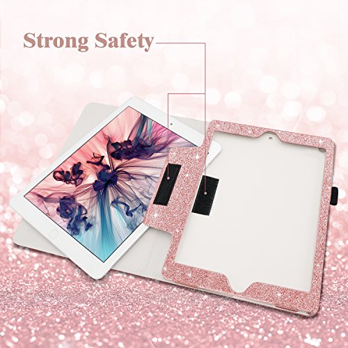 Fingic for iPad Mini 5 Case 2019, iPad Mini 1 2 3 Case with Pencil Holder Glitter Sparkle PU Leather Folio Stand Protective Cover with Auto Sleep/Wake for iPad Mini 5/3/2/1, Rose Gold