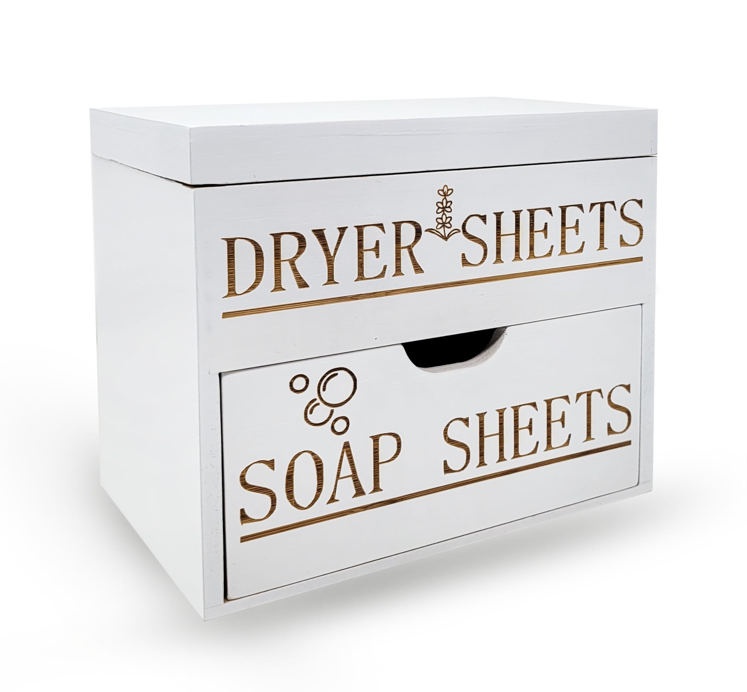 ALLNEY HOME Wood Box Dryer Sheet Holder and Detergent Dispenser drawer, Natural Wood and Sustainable Storage Box, Rustic White Farmhouse Finish, Large Capacity Laundry Room Organizer
