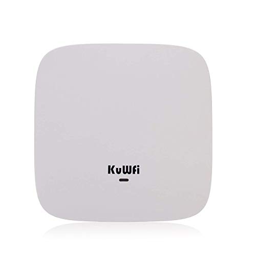 KuWFi Ceiling Mounted Wireless Access Point with Ethernet Port, Dual Band Wi-Fi AP Router with 48V POE Support Wall Mount for Wireless Coverage