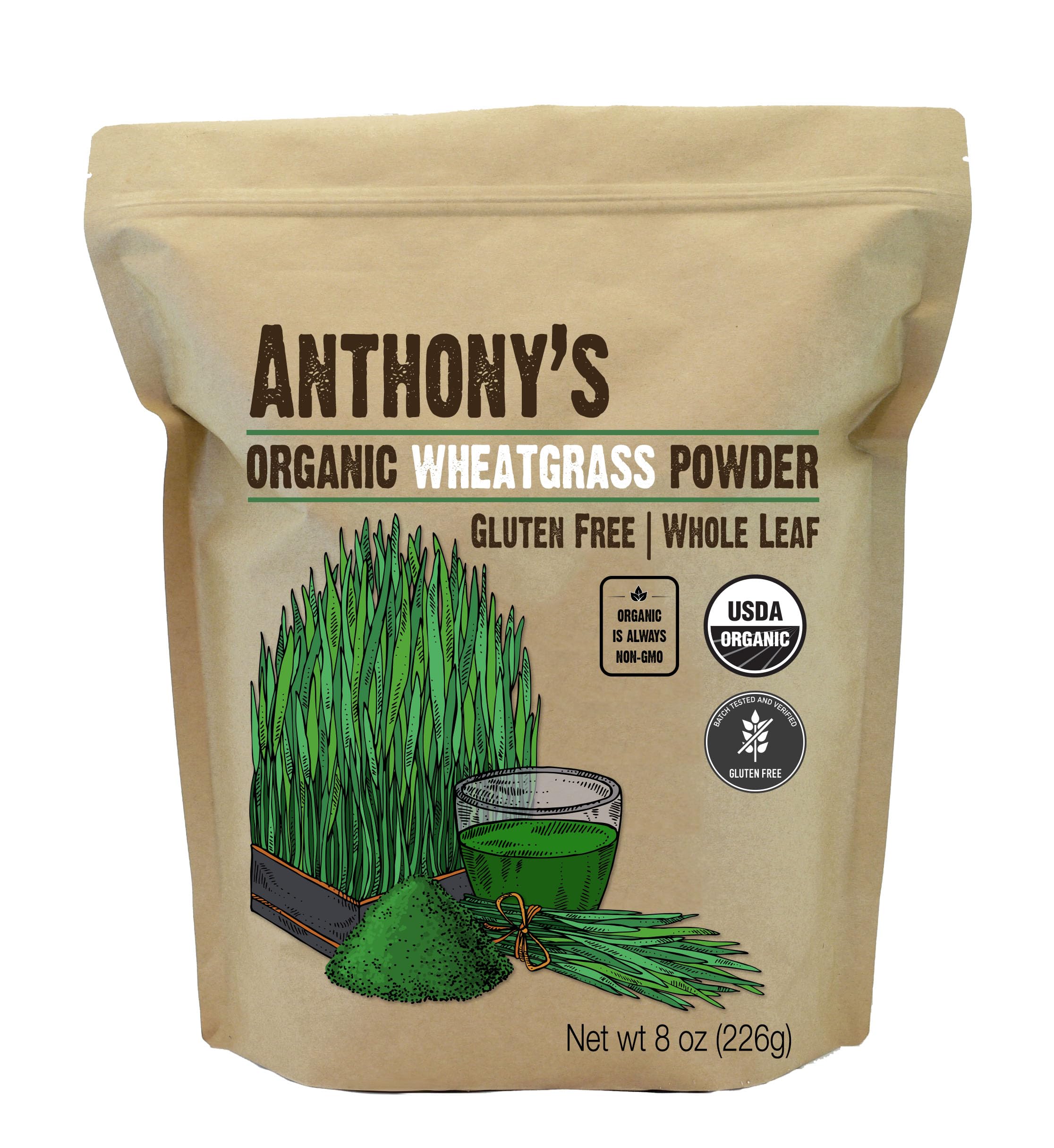 Anthony's Organic Wheatgrass Powder, 8 oz, Grown in USA, Whole Leaf, Gluten Free, Non GMO