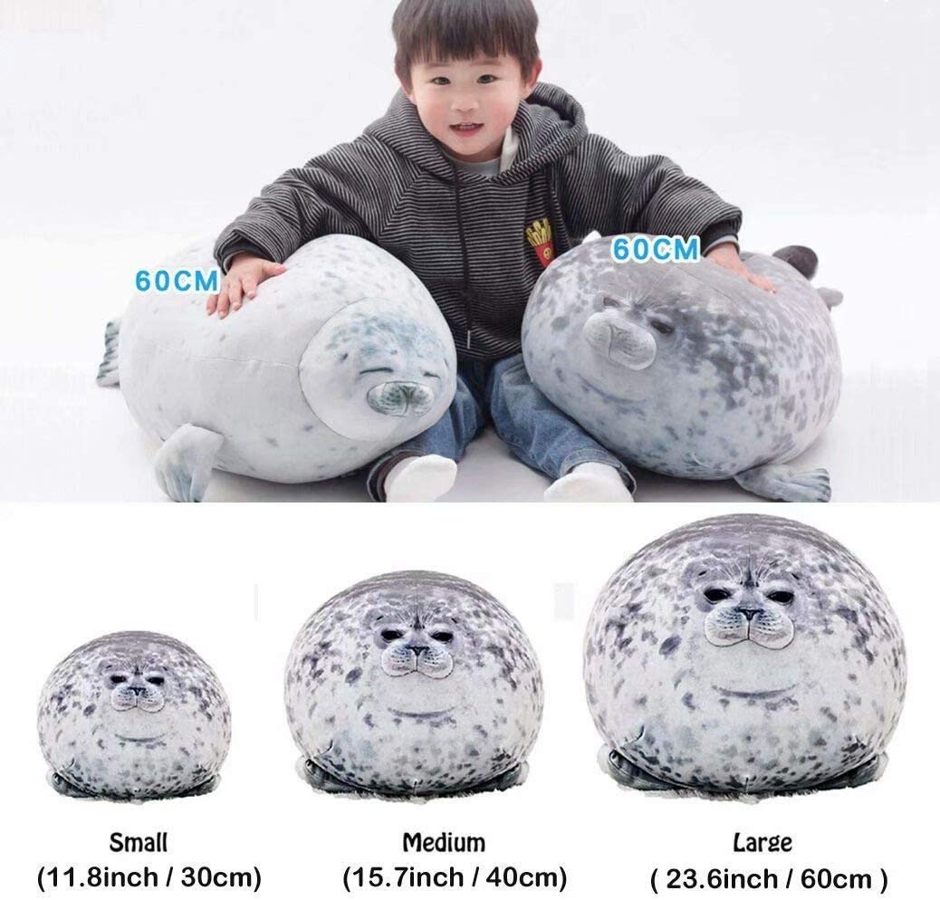 Baboies Plush Seal Pillow, Chubby Blob Seal Pillow Cute Seal Plush Toy Cotton Stuffed Animals (Grey Seals, Small)
