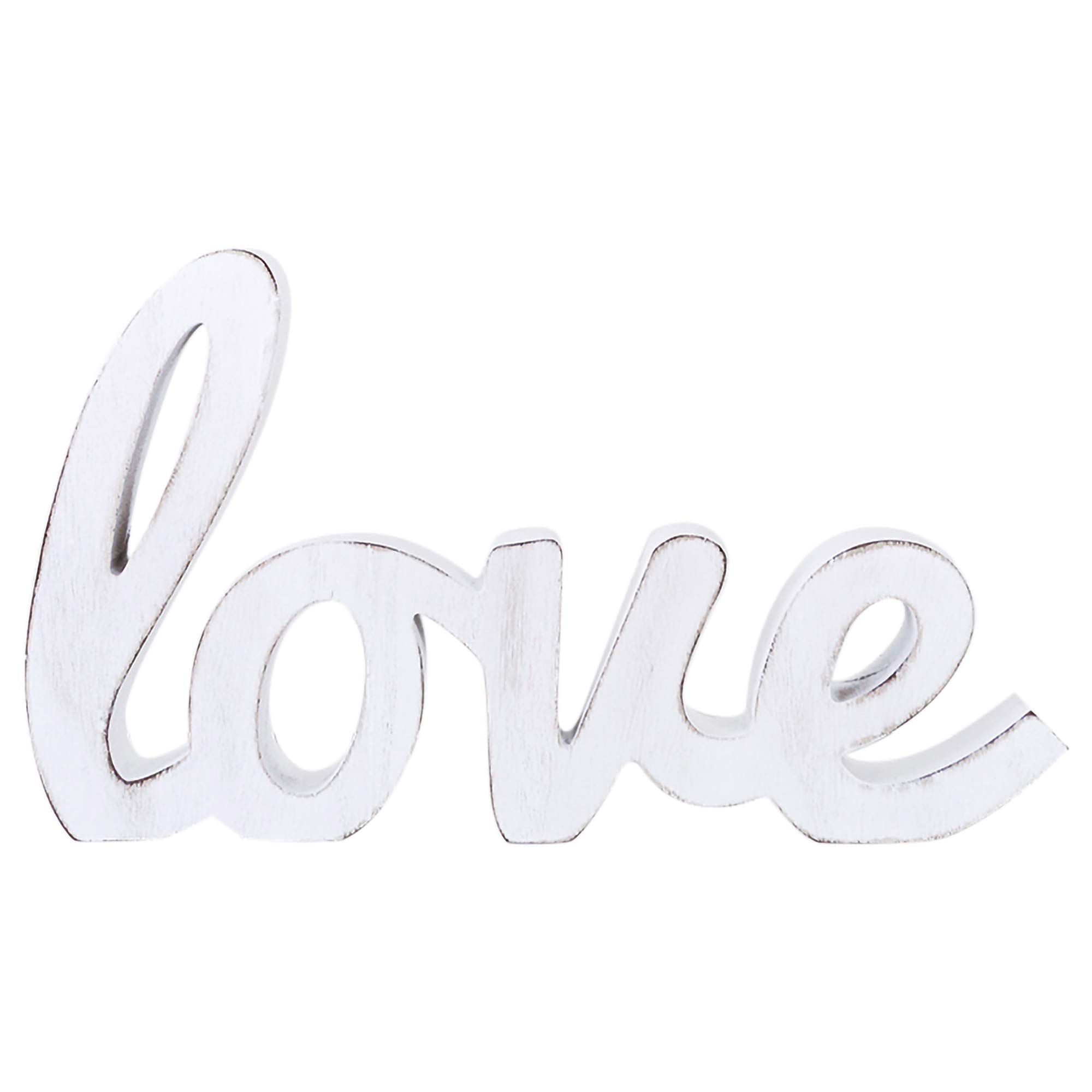 Adams and Co Love Whitewashed 12 x 7 Inch Wood Cut Out Decorative Tabletop Sign