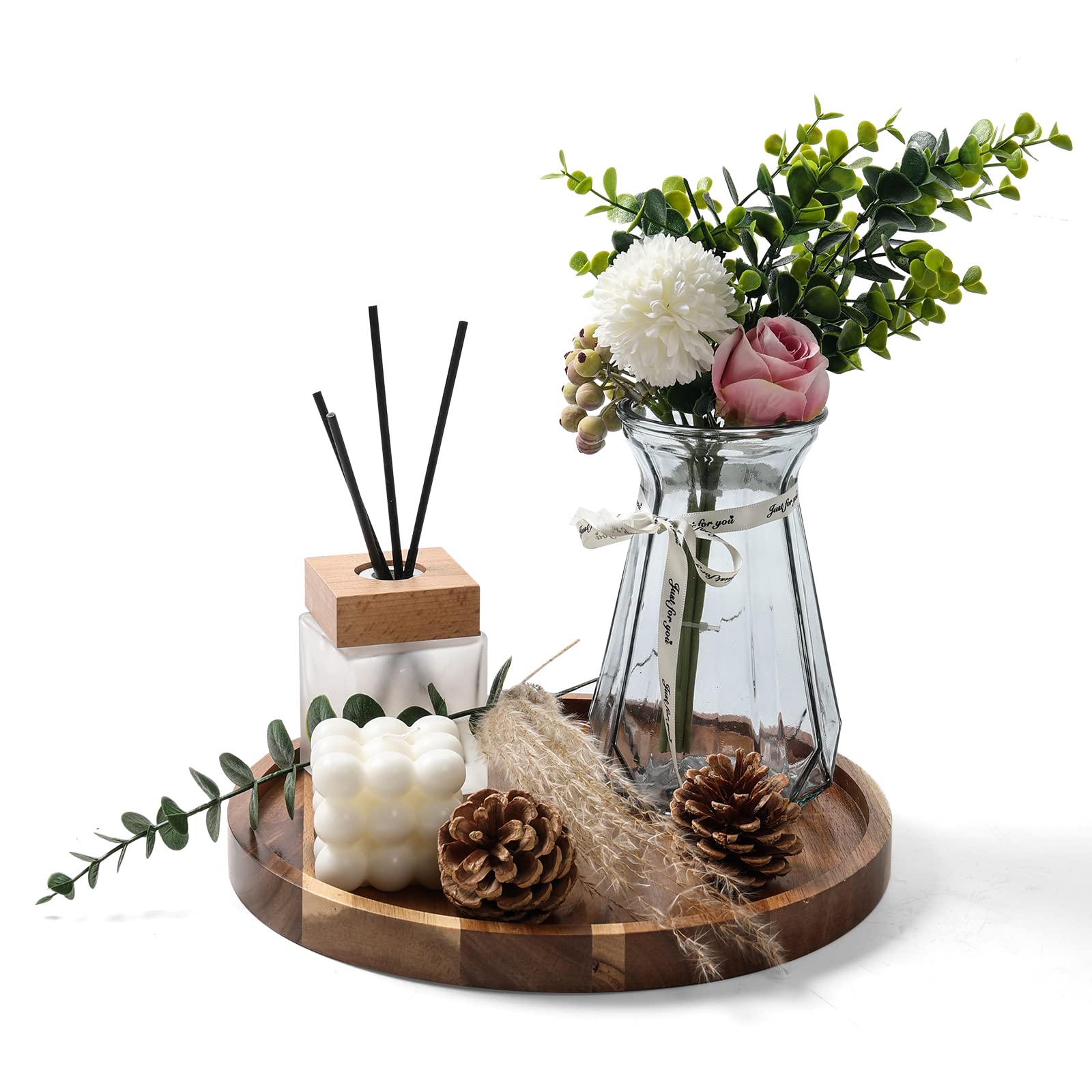 Acacia Round Wood Decorative Tray for Home Decor,Wooden Serving Tray,Candle Tray,Perfume Tray,Coffee Table Trays (11.5 inch, Natural)