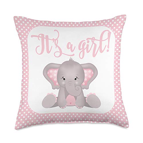 Baby Shower Decorations for Girl Elephant Theme Gender Reveal Nursery Room Gift Idea for Girls Throw Pillow, 18x18, Multicolor