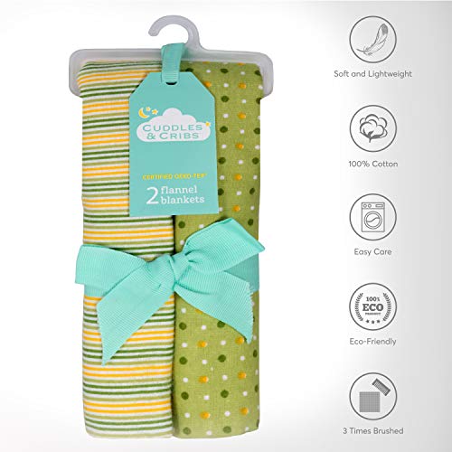 Cuddles & Cribs Baby Receiving Blankets – 100% Cotton Flannel Receiving Blankets - Yellow Stripe & Spots - Pack of 2-30 x 30 Inch