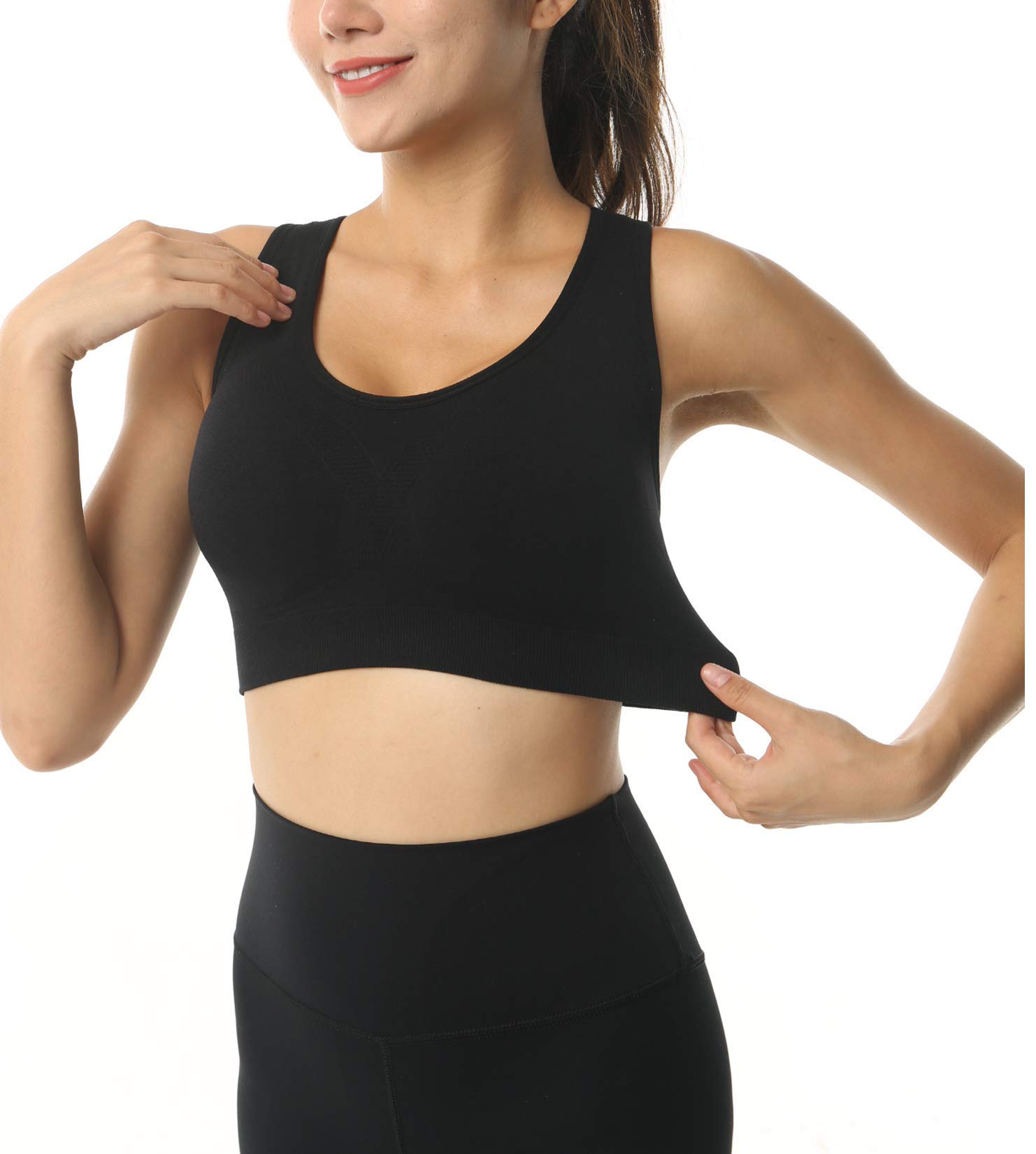 AKAMC Women's Removable Padded Sports Bras Medium Support Workout Yoga Bra 3 Pack,Grey/White/Black,Small