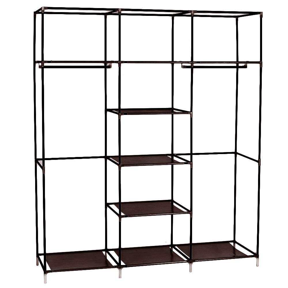 59" Portable Closet Storage Organizer Non-Woven Fabric Clothes Wardrobe (Dark Brown)