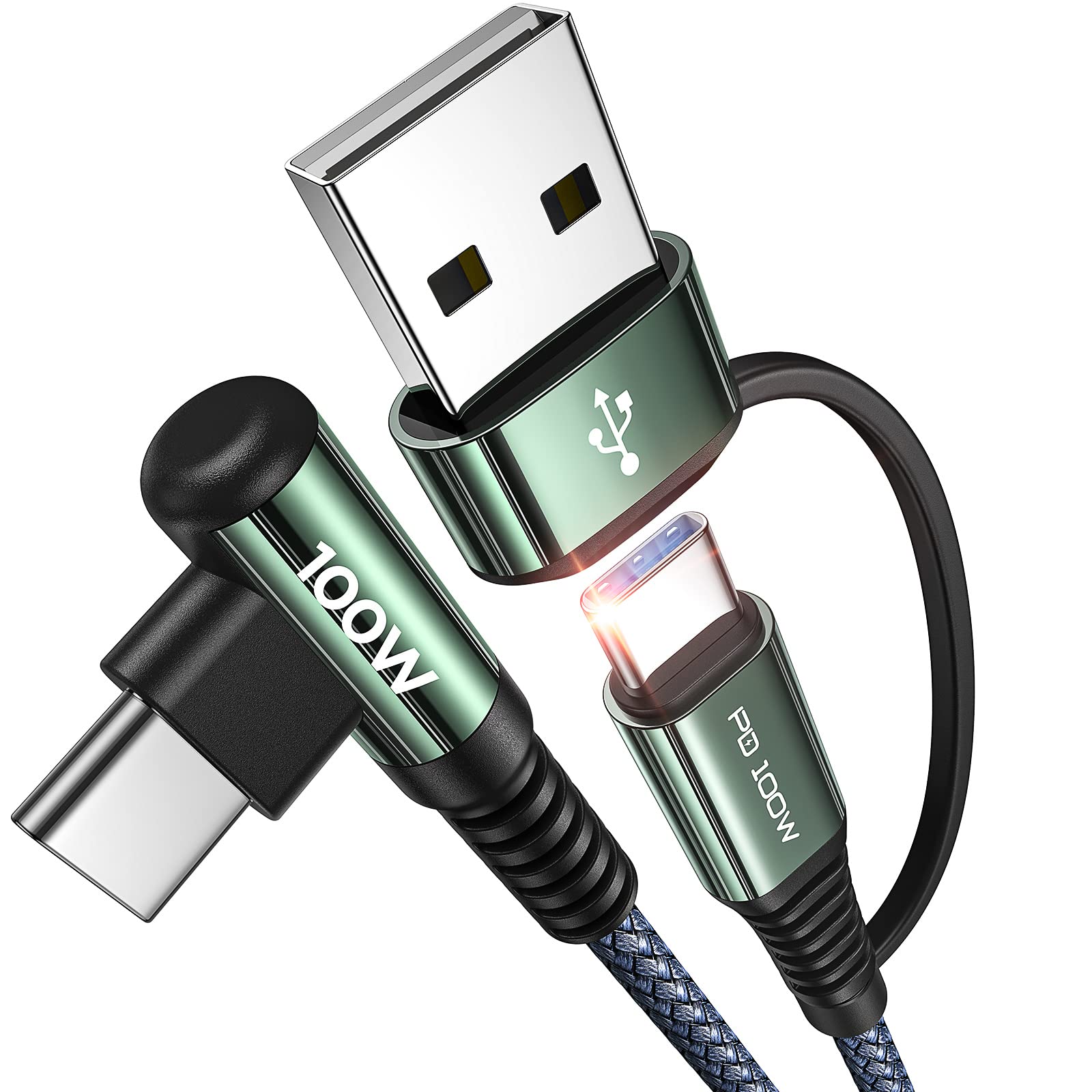AINOPE 100W USB C Cable Fast Charging for iPhone 16 Long USB to USB C Cable Right Angle USB C Fast Charging USB to USB C for iPhone 16 Charger Cord Fit iPad Mini 7 MacBook Samsung, 10FT, Red
