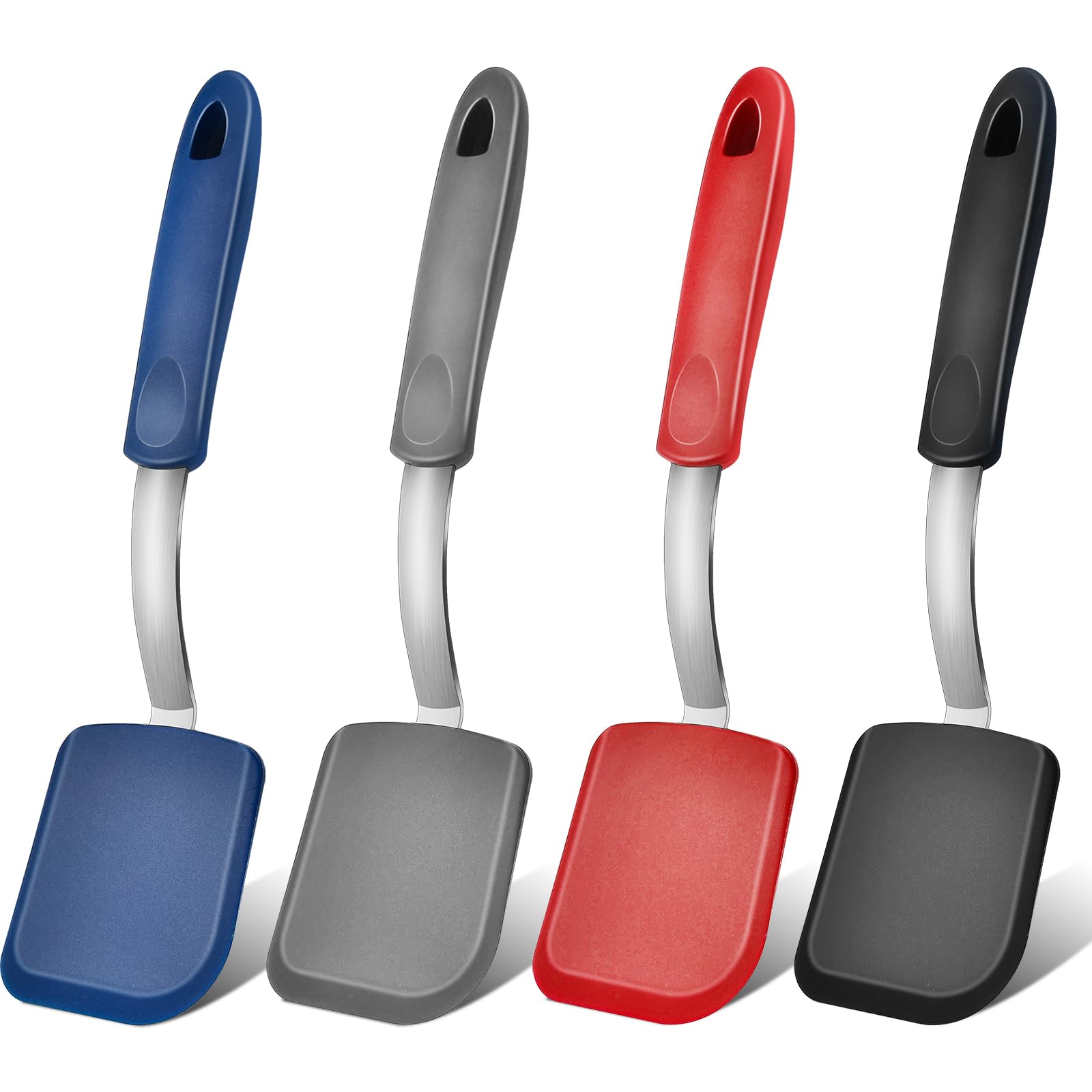 Akamino 4 Pcs Silicone Spatula, Heat Resistant Small Spatula No Scratch Flipper Baking Utensils for Kitchen, Eggs, Pancakes (Gray, Blue, Black, Red)