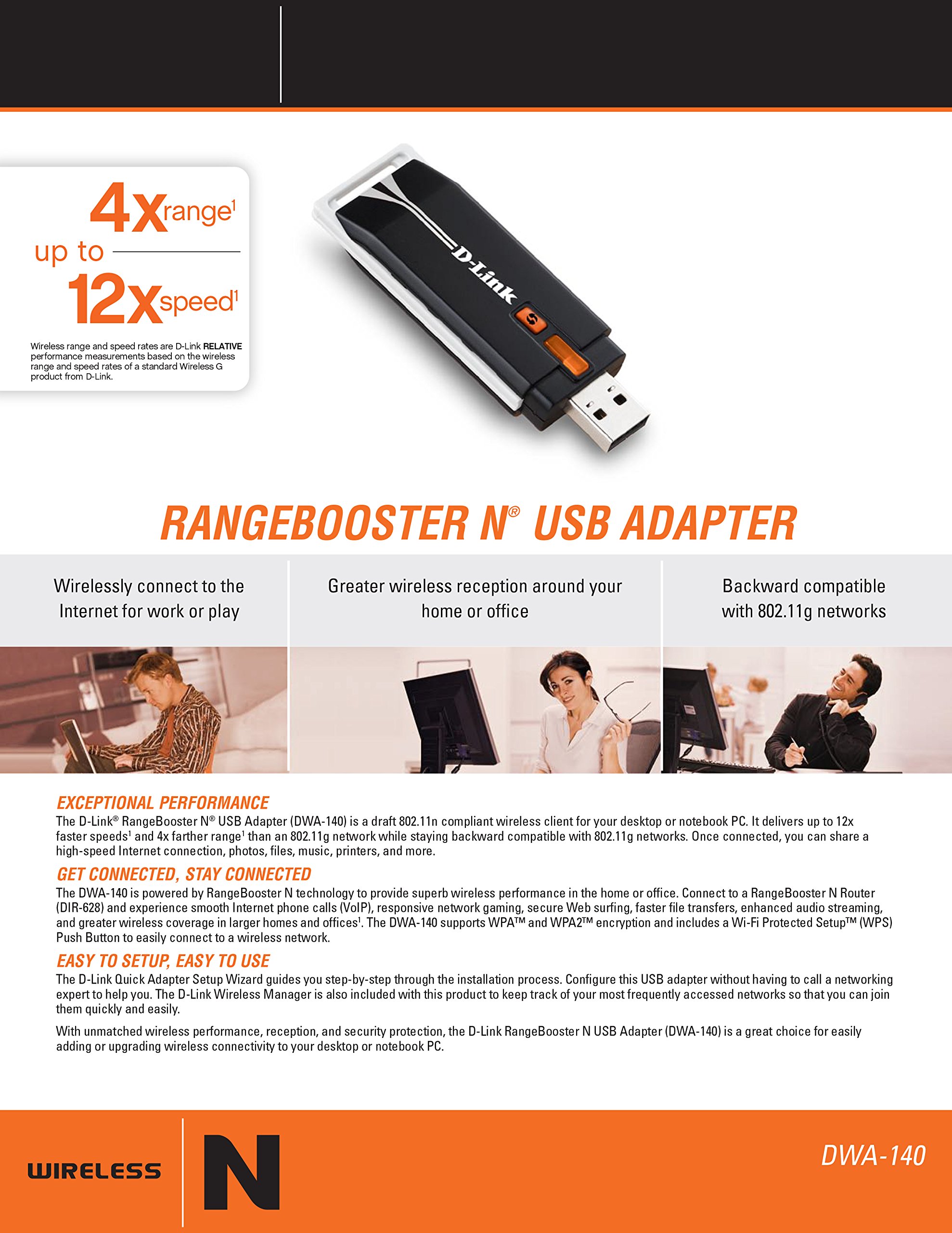 D-Link DWA-140 RangeBooster Draft 802.11n Wireless USB Adapter