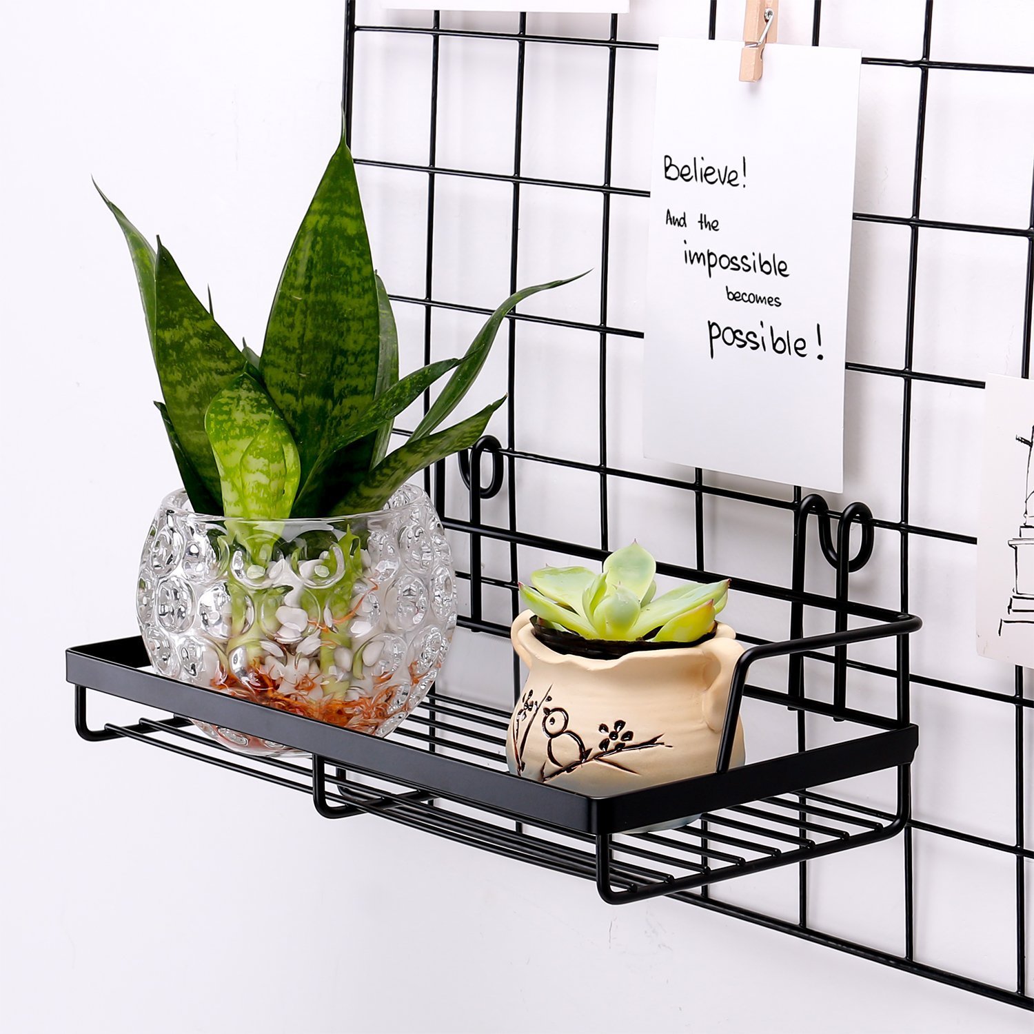 Kaforise Hanging Basket for Wire Wall Grid Panel, Multi-Function Wall Storage and Display Basket, Small Size, Black Painted