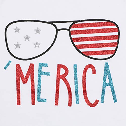 UNIQUEONE 3Pcs Baby Girls Merica Flag Stars Print Romper Bodysuit Sequins Shorts+Headbands Sets