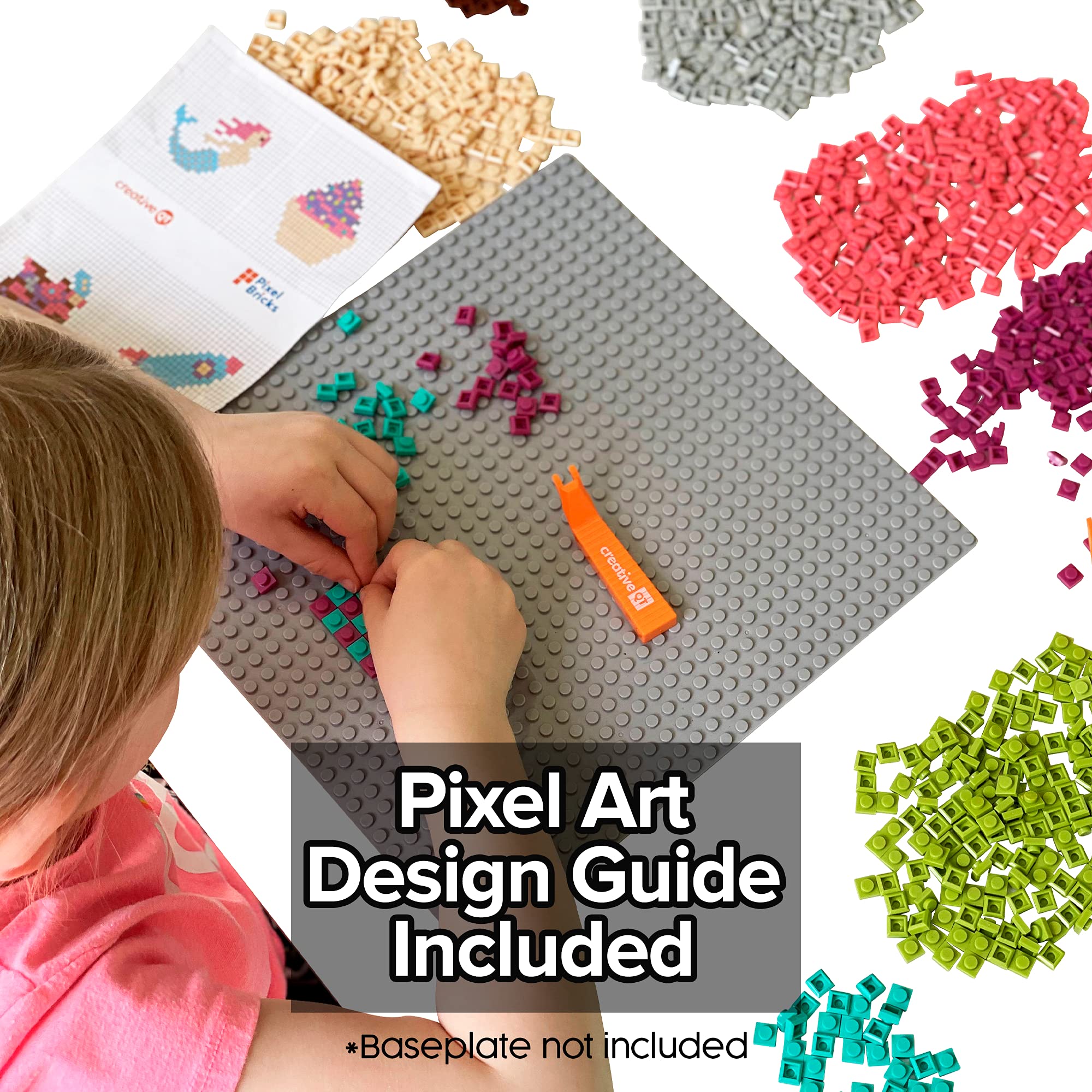 Creative QT 1600 Pieces Plate 1x1 Bricks, Pixel Mosaic Kit, 8 Colors Classic Building Bricks with 2 Quick Removal Tools, Nano Blocks Art with Design Guide, STEM Building Toy