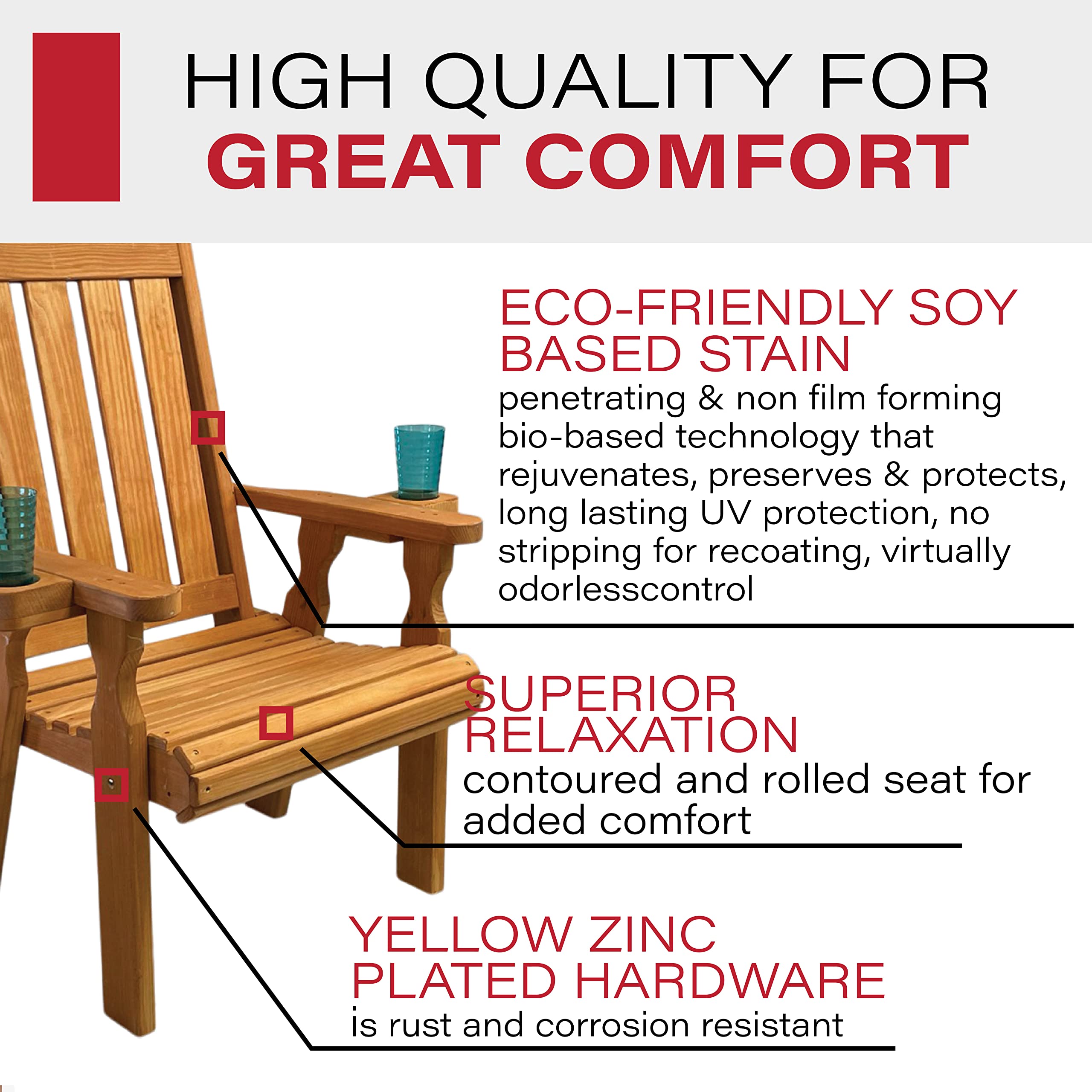 Amish Casual Heavy Duty 600 Lb High Back Mission Treated Patio Chair with Cupholders (Cedar Stain)