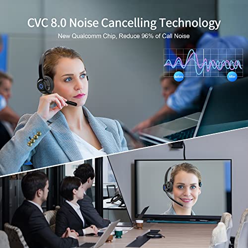 Bluetooth Headset with Microphone,Trucker Bluetooth Headset with Noise Cancelling,50Hrs Call Time,CVC8.0 Dual Mic, V5.1, Wireless Headset with Paddle Mute,On Ear Headphones for PC,Laptop,Cell Phones