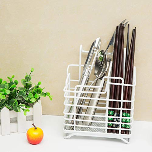 YARNOW Utensil Drying Rack Metal Hanging 2 Compartments Drainer Basket Flatware Storage Drainer Kitchen Organizer White