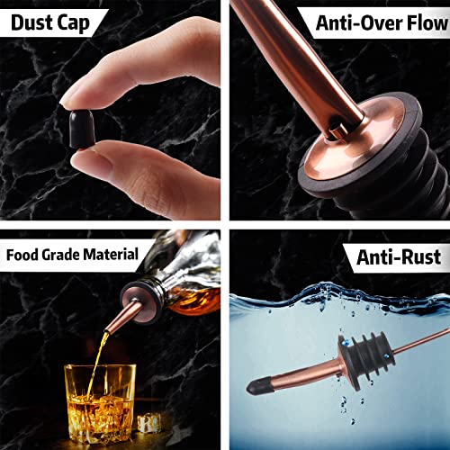 6 Pack Liquor Bottle Pourers, Bottle Pourers for Alcohol with Cleaning Brush, Stainless Steel Liquor Pourers with Rubber Dust Caps, Weyexpert Liquor Pour Spouts Copper, Dishwasher Safe
