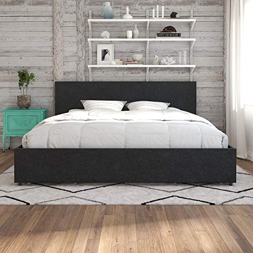 Novogratz Kelly Bed with Storage, King, Dark Gray Linen