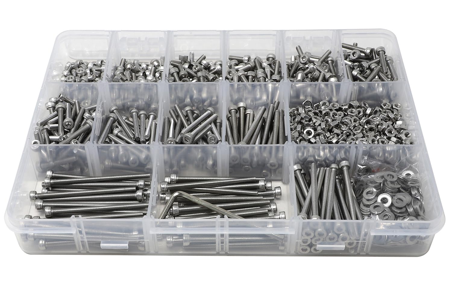 iexcell 1500 Pcs M3 x 4/6/8/10/12/16/20/25/30/35/40/45/50 Stainless Steel 304 Hex Socket Head Cap Screws Blots Nuts Washers Assortment Kit