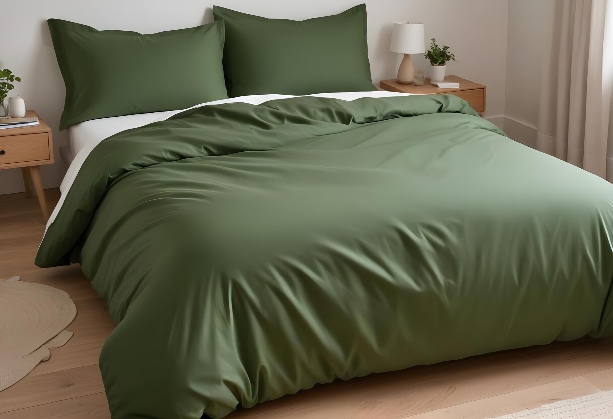 Linenwalas Duvet Cover King Size โ 100% Percale Cotton King Duvet Cover Set, 3 Pieces Strong Cool Crisp and Hotel Style Premium Comforter Cover with Button Closure (Avocado Green, 106x90 Inches)