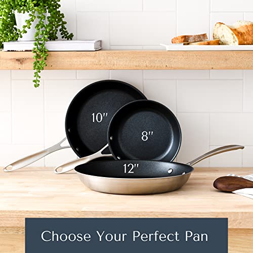 American Kitchen - 10 inch Premium Nonstick Skillet & Frying Pan, Stainless Steel, Durable Coating, PFOA-Free, with Cover, Made In America