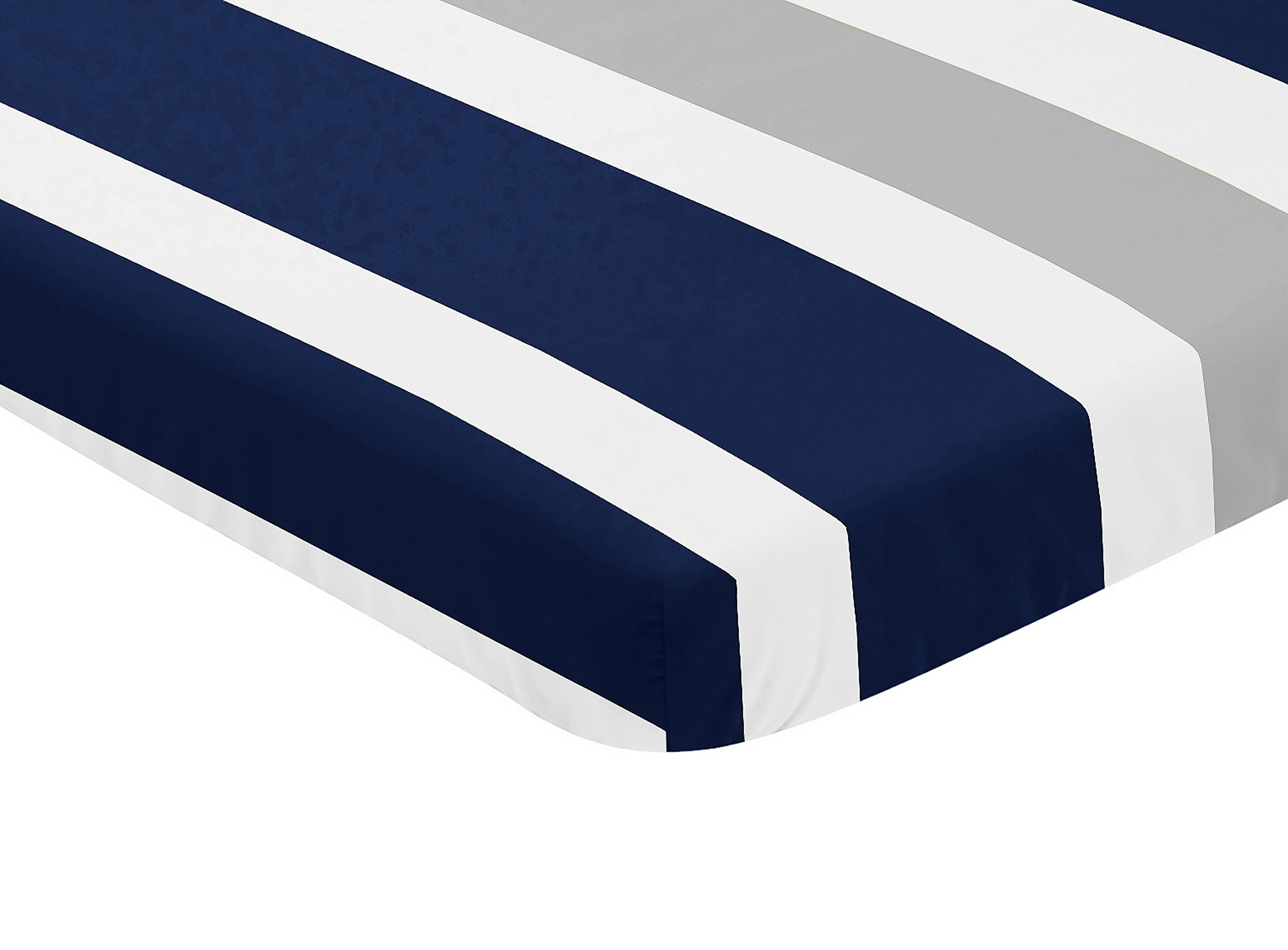 Sweet Jojo Designs Navy Blue and Grey Baby Boy Fitted Mini Portable Crib Sheet for Stripe Collection - for Mini Crib or Pack and Play ONLY