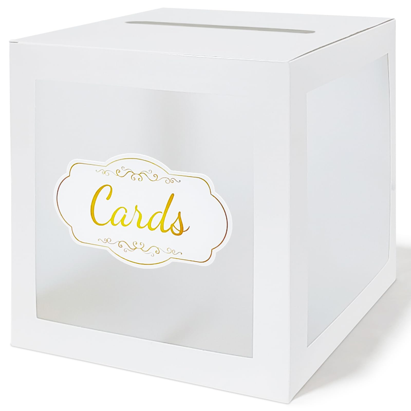 QIKSION Wedding Card Box for Reception, Frosted with White Border Gift Card Box for Wedding, Bridal & Baby Showers, Wishing Well Party, Birthdays, Retirements, Open Houses, Anniversaries