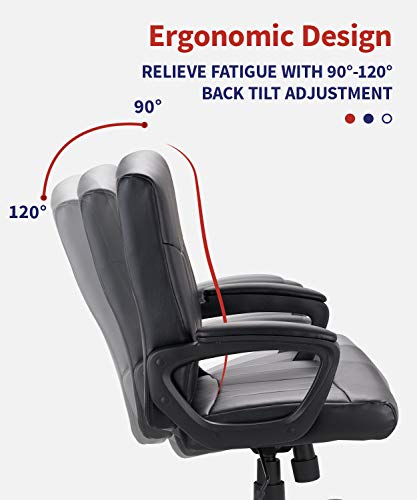 CLATINA Leather Office Executive Chair, Mid Back Computer Desk Chair with Lumbar Support and Padded Armrests, Ergonomic Adjustable Swivel Chair for Home, Black