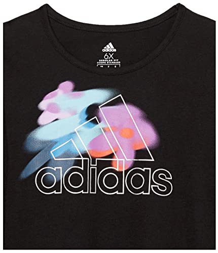 adidas Girls' Long Sleeve Cotton Scoop Neck Graphic T-Shirt, Black/Multicolor, 3T