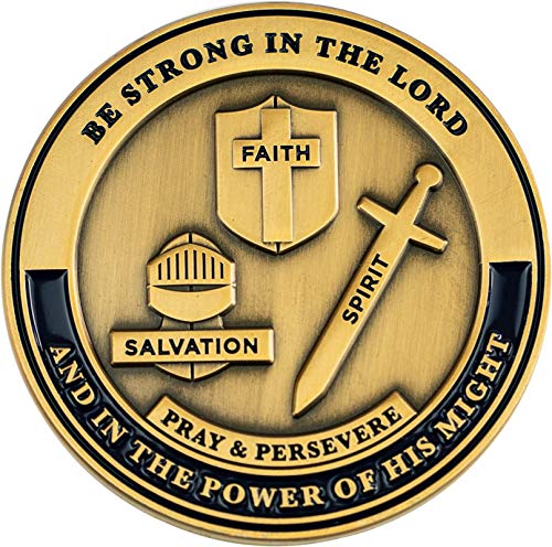 Armor of God Coin with All Armor Pieces. Challenge Coin, for Men, Women, Youth. Be Strong in The Lord and in The Power of His Might. Logos Christian Coin.
