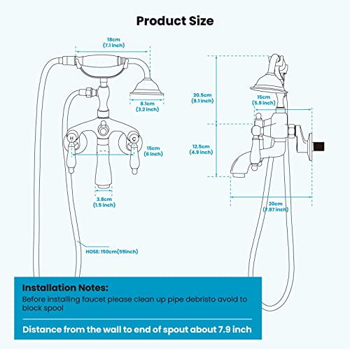 Clawfoot Tub Bathtub Matte Black Shower Faucet with Hand Shower Sprayer Wall Mount Bronze Ceramics 2 Double Handle Shower Faucet System Telephone Shape
