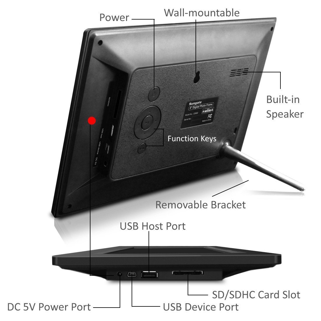 8 inch Digital Photo Frame & Multimedia Player - Display Videos & Photos & Set Music to Play. Includes 4GB Internal Storage, SD Card & USB Connections, & a Variety of Transition Effects