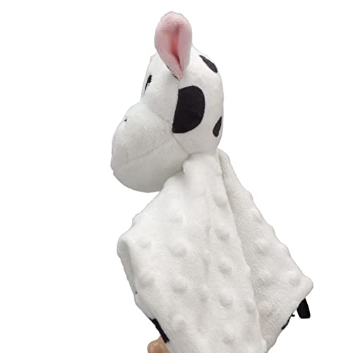 Baby Security Blanket, Cartoon Security Blanket Stuffed Animal Soft Plush with Pacifier for Teething Period (Cow)