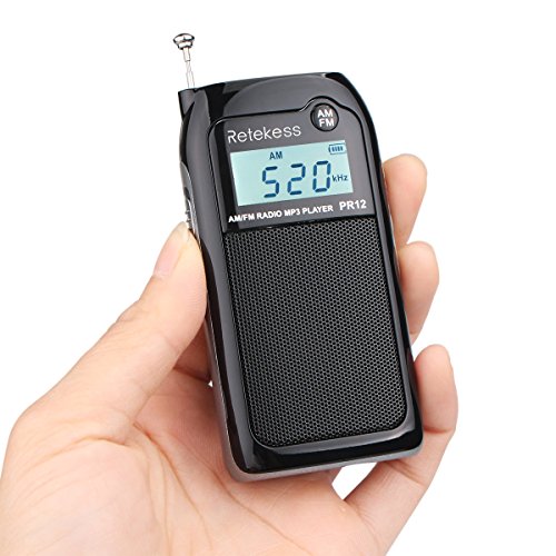 Retekess PR12 Digital Radio, Pocket Radio AM FM, Mini Radio with Micro SD, Backlit Display and Earphone Jack, Suit for Jogging and Gym (Black)