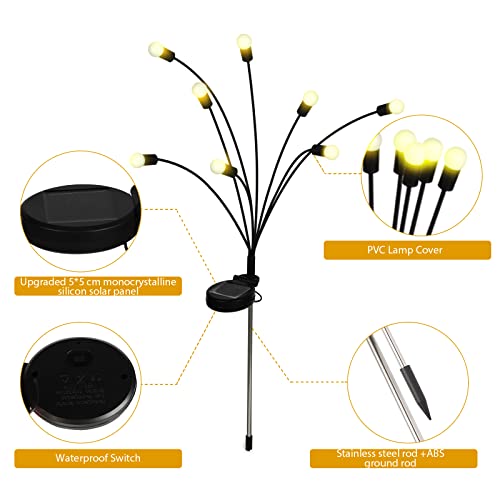 ARGANOL Solar Powered Firefly Lights Outdoor Waterproof 4-Pack, Swaying as Wind Blows, 8 LED Bulbs, Solar Garden Lights, Warm White, Outdoor Decorative Lights for Pathway Yard Patio Decorations
