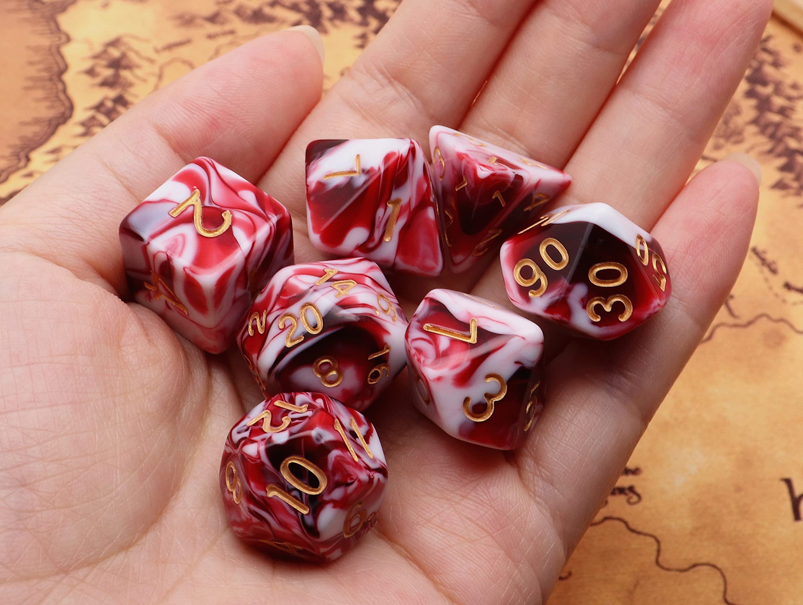 CREEBUY DND Dice Set Red Mix White Dice for Dungeon and Dragons D&D MTG 7-Die RPG Polyhedral Dice